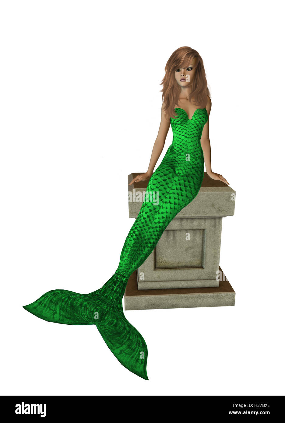 Lime Green Mermaid Sitting On A Pedestal Stock Photo - Alamy
