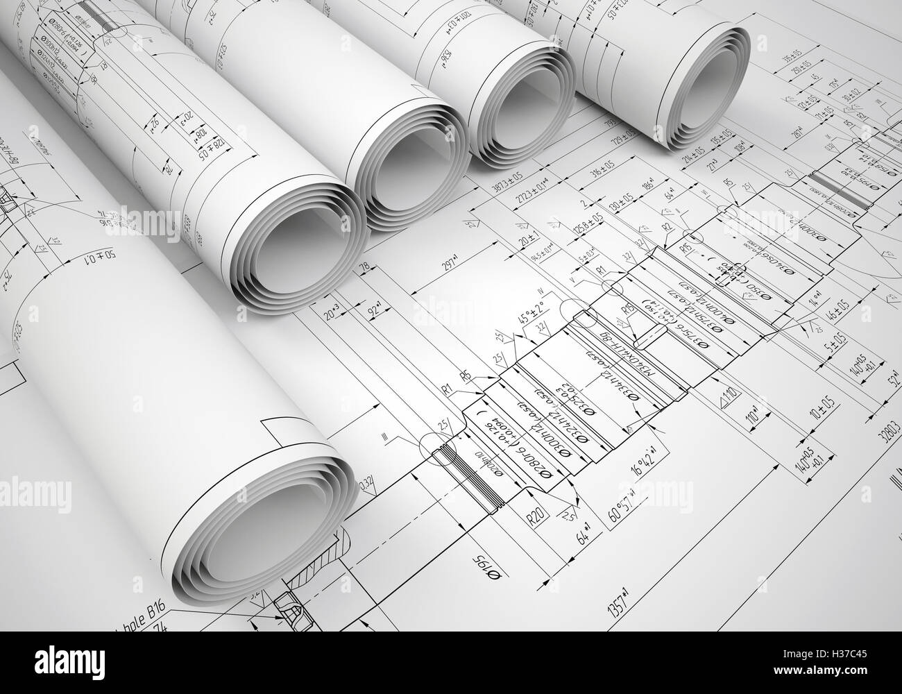 Several scrolls engineering drawings Stock Photo - Alamy