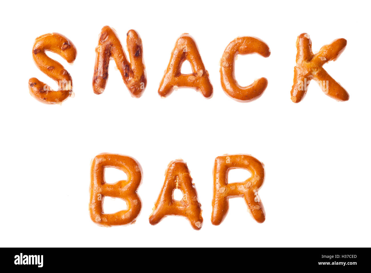 Alphabet pretzel written words SNACK BAR isolated Stock Photo - Alamy