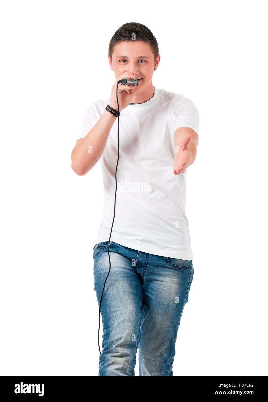 Young boy singing microphone hi-res stock photography and images - Alamy