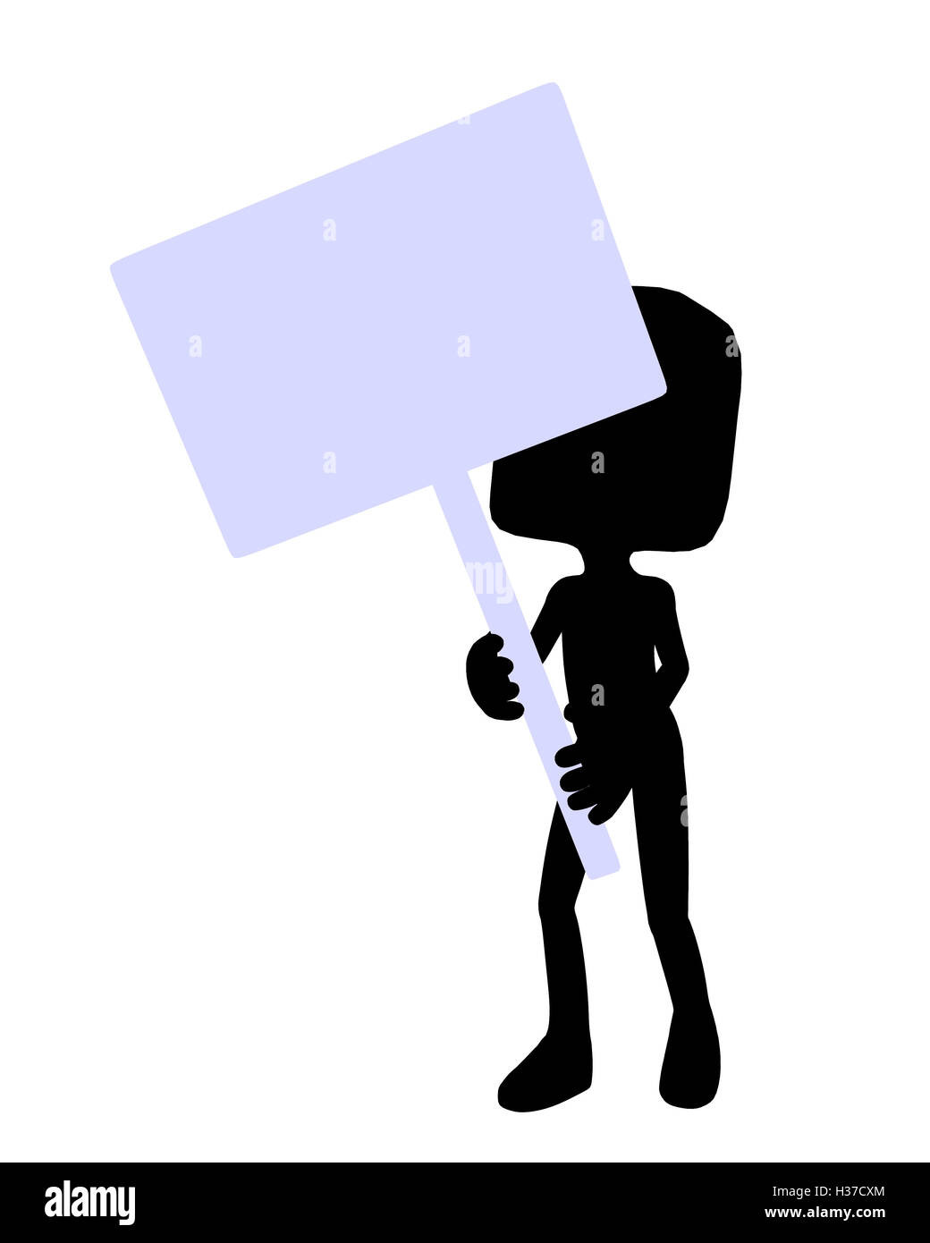 Cute Black Silhouette Guy Holding A Blank Sign Stock Photo - Alamy