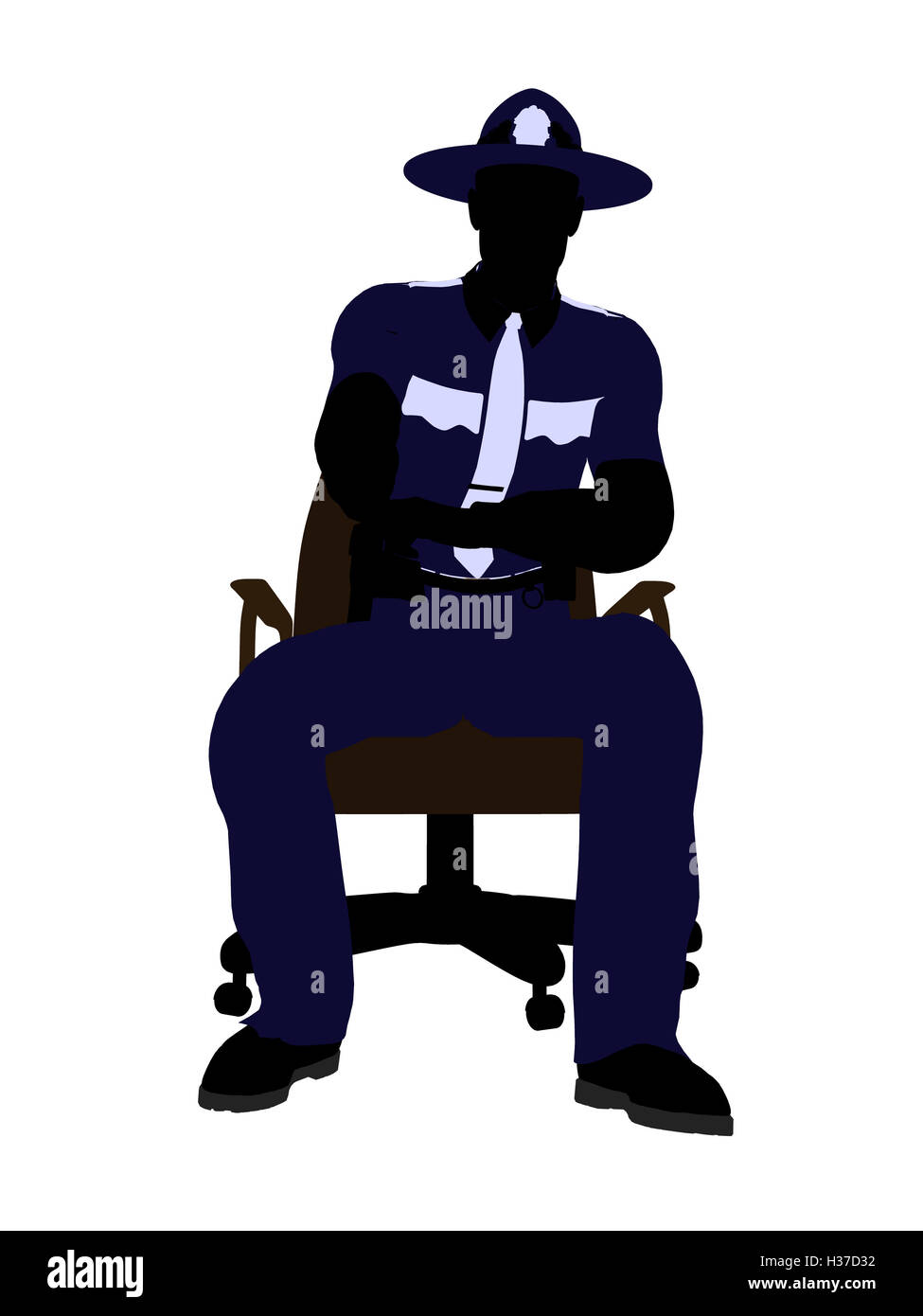 Male Police Officer Sitting In A Chair Illustration Silhouette Stock ...