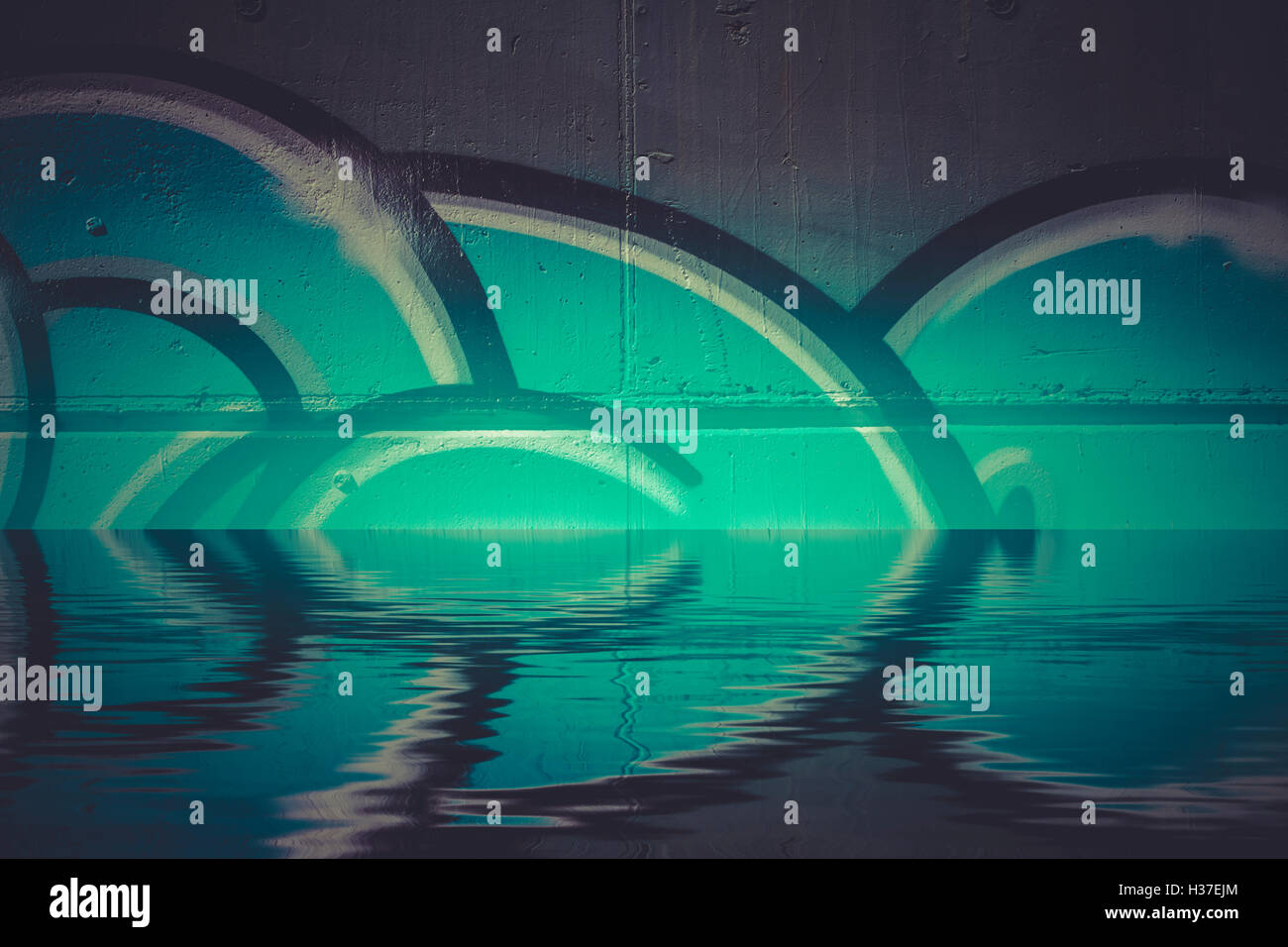 Abstract colorful graffiti reflection in the water, artistic chr Stock ...