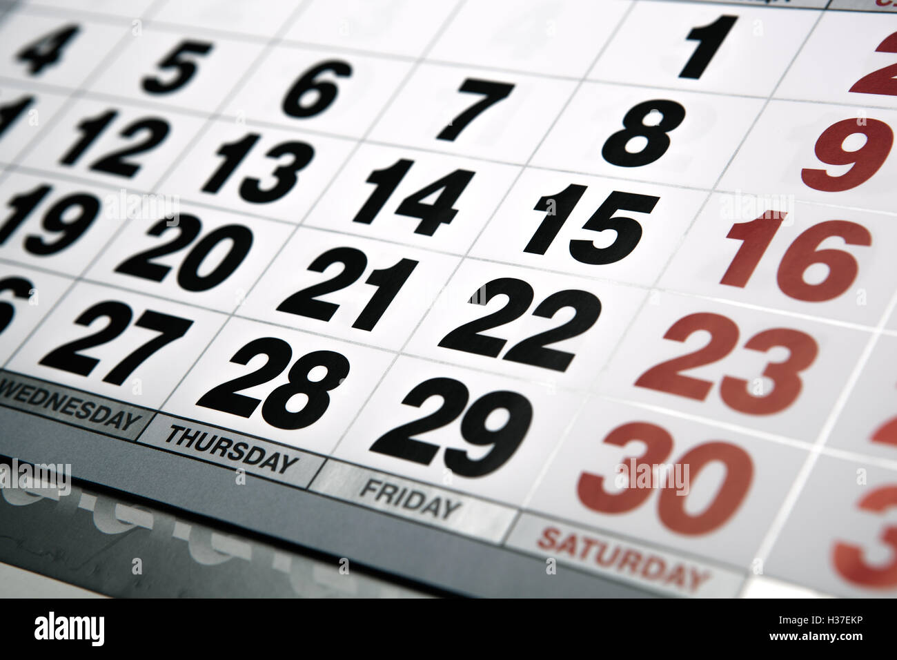 wall calendar and number of days closeup Stock Photo - Alamy