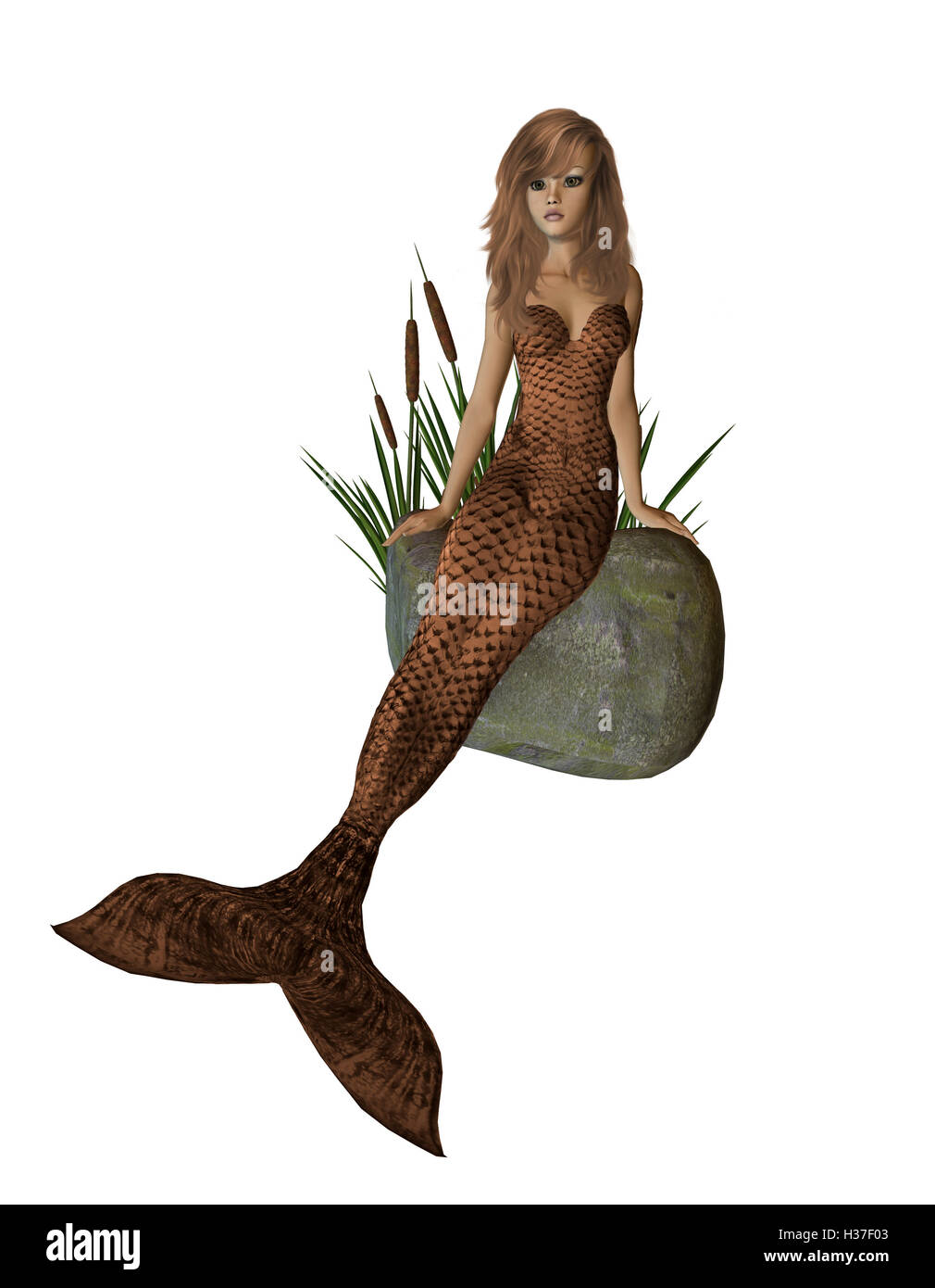 Brown Mermaid Sitting On A Rock Stock Photo - Alamy