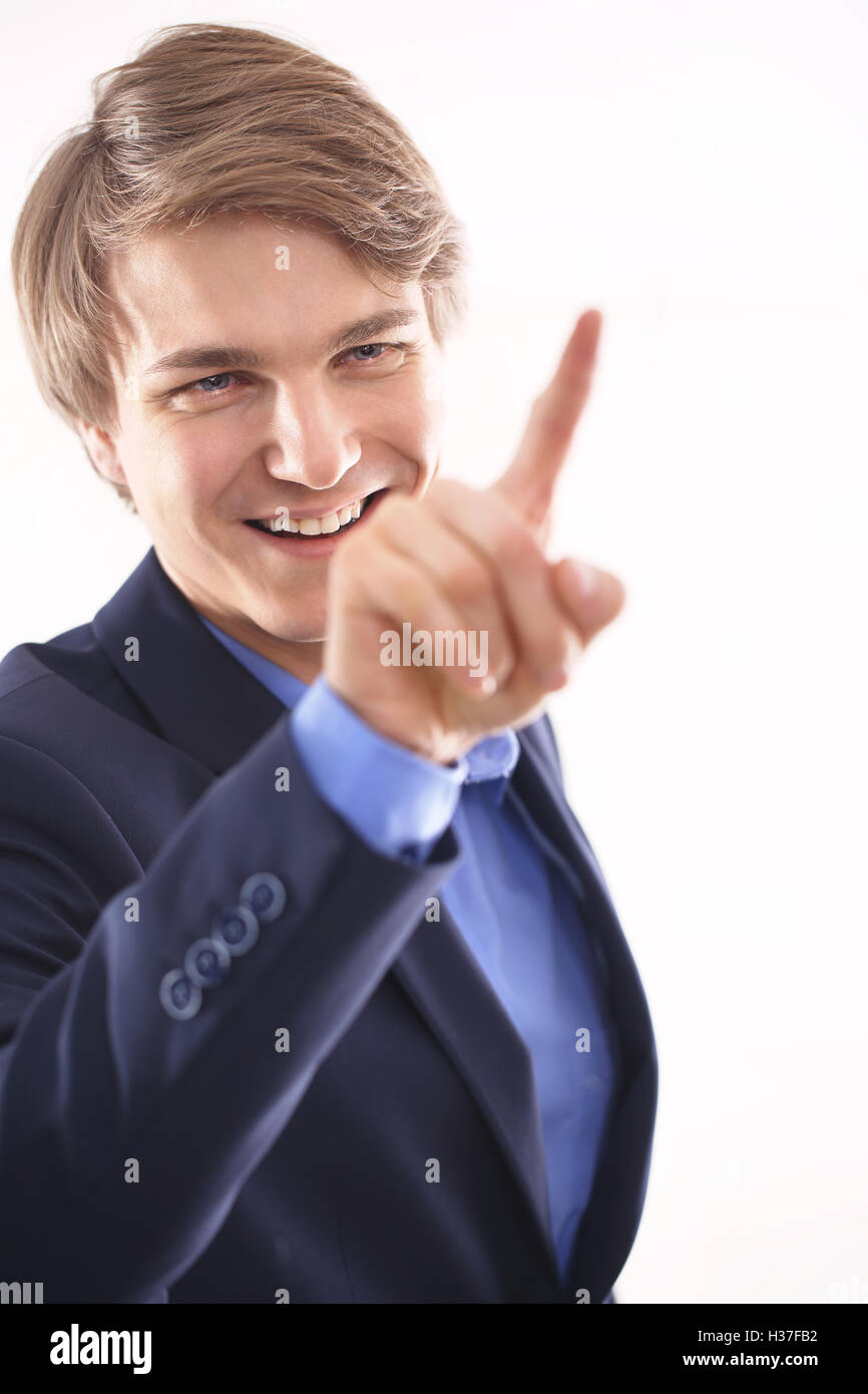 Office worker pointing the finger at Stock Photo - Alamy