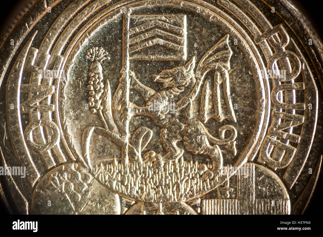 A 2011 British one pound coin celebrating the city of Cardiff Stock ...