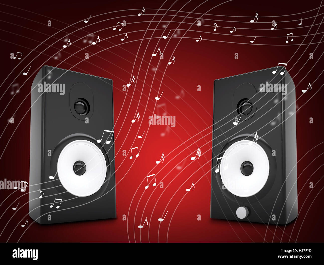 Music notes around audio speakers Stock Photo - Alamy