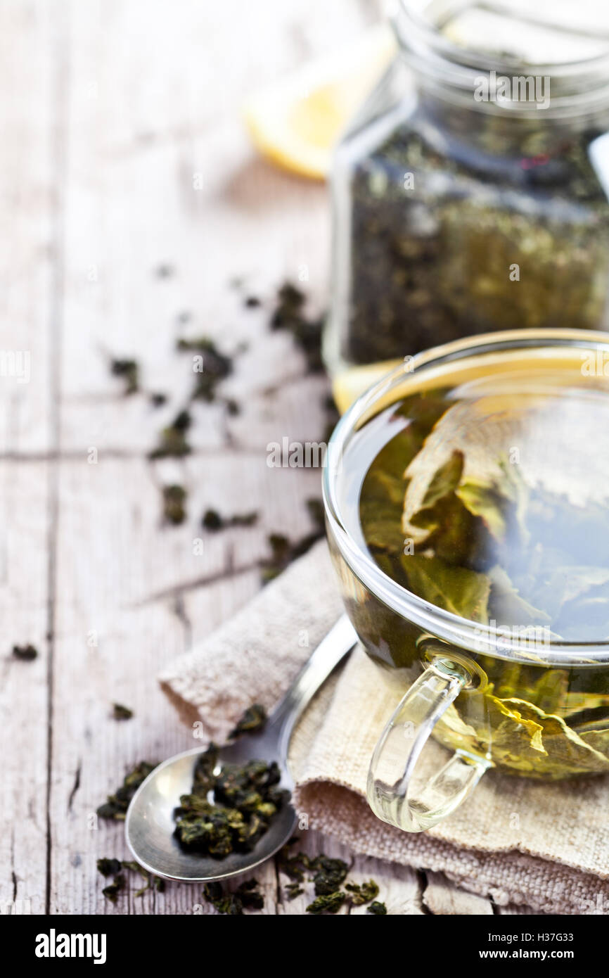 cup of green tea and lemon Stock Photo - Alamy