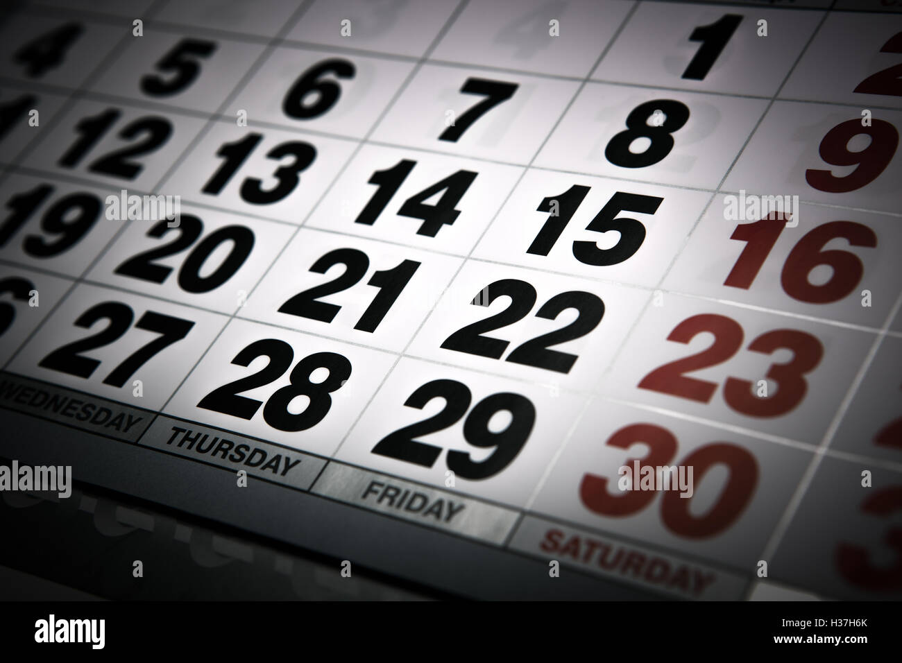 wall calendar and number of days closeup Stock Photo - Alamy