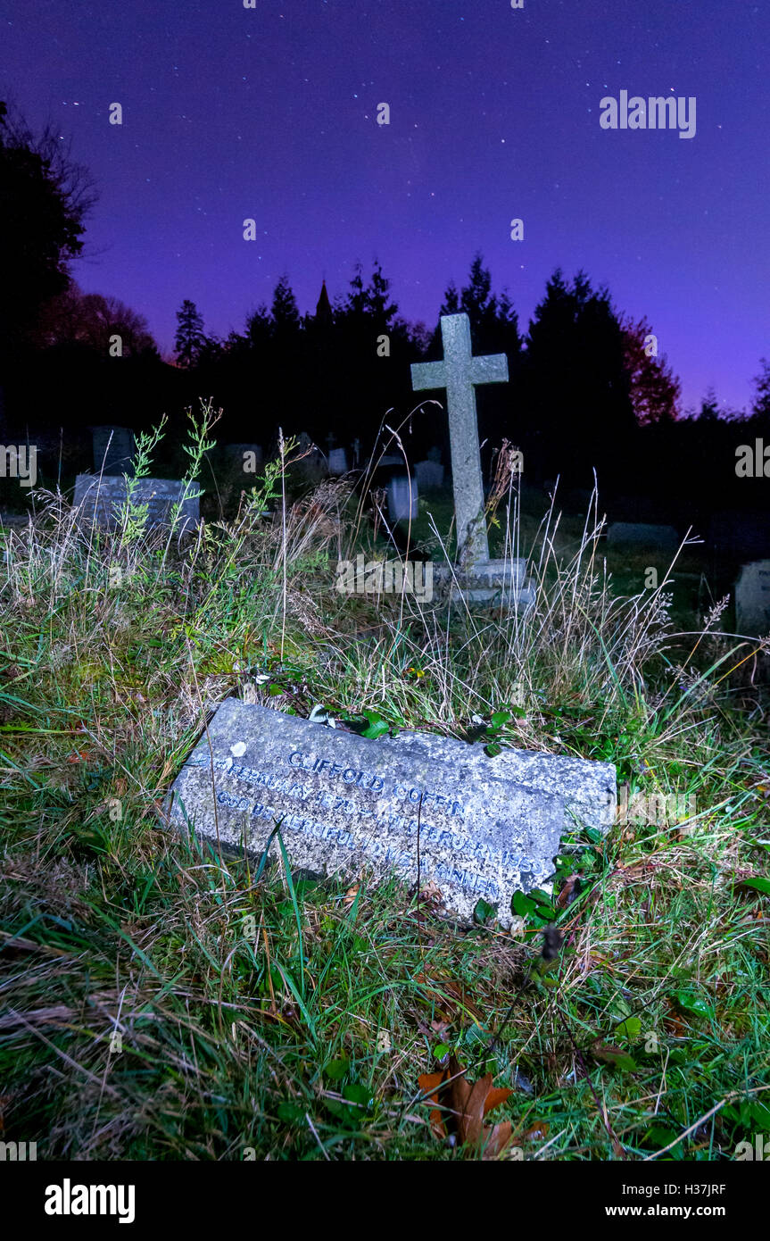 The overgrown grave of Clifford Coffin, at Holy Trinity Church, Coleman ...