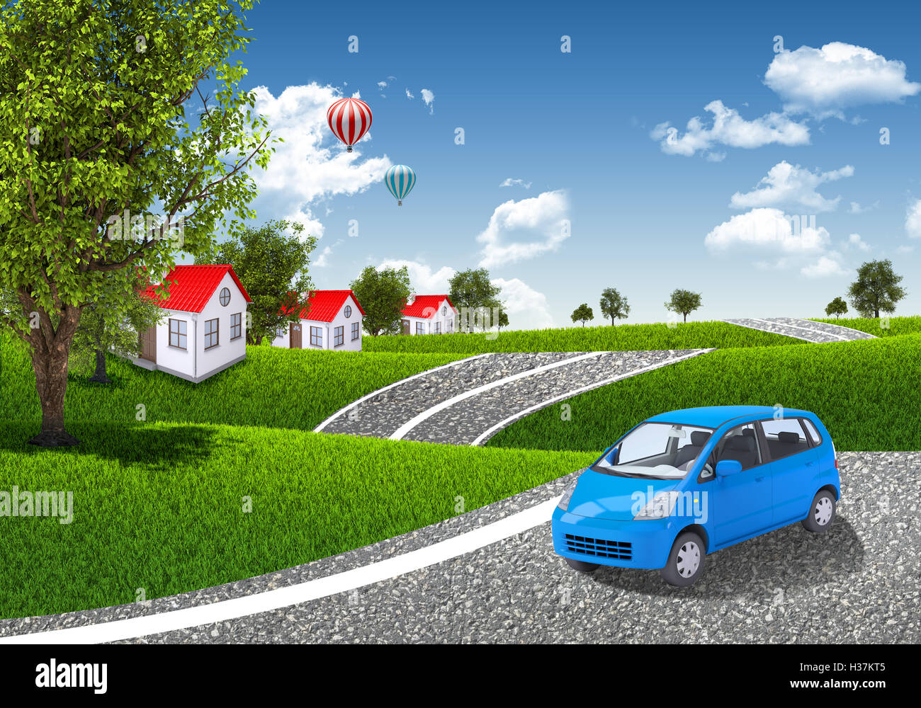 Small car is on road Stock Photo - Alamy