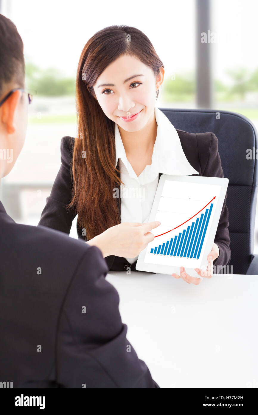 Business woman showing good financial situation Stock Photo - Alamy