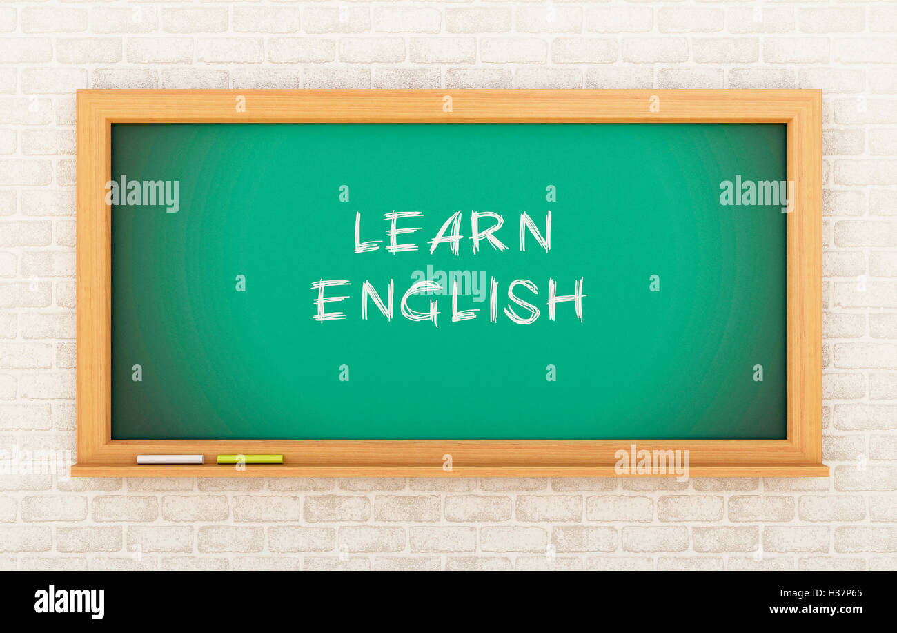 3D Illustration. Chalkboard with learn English. Education concept Stock ...