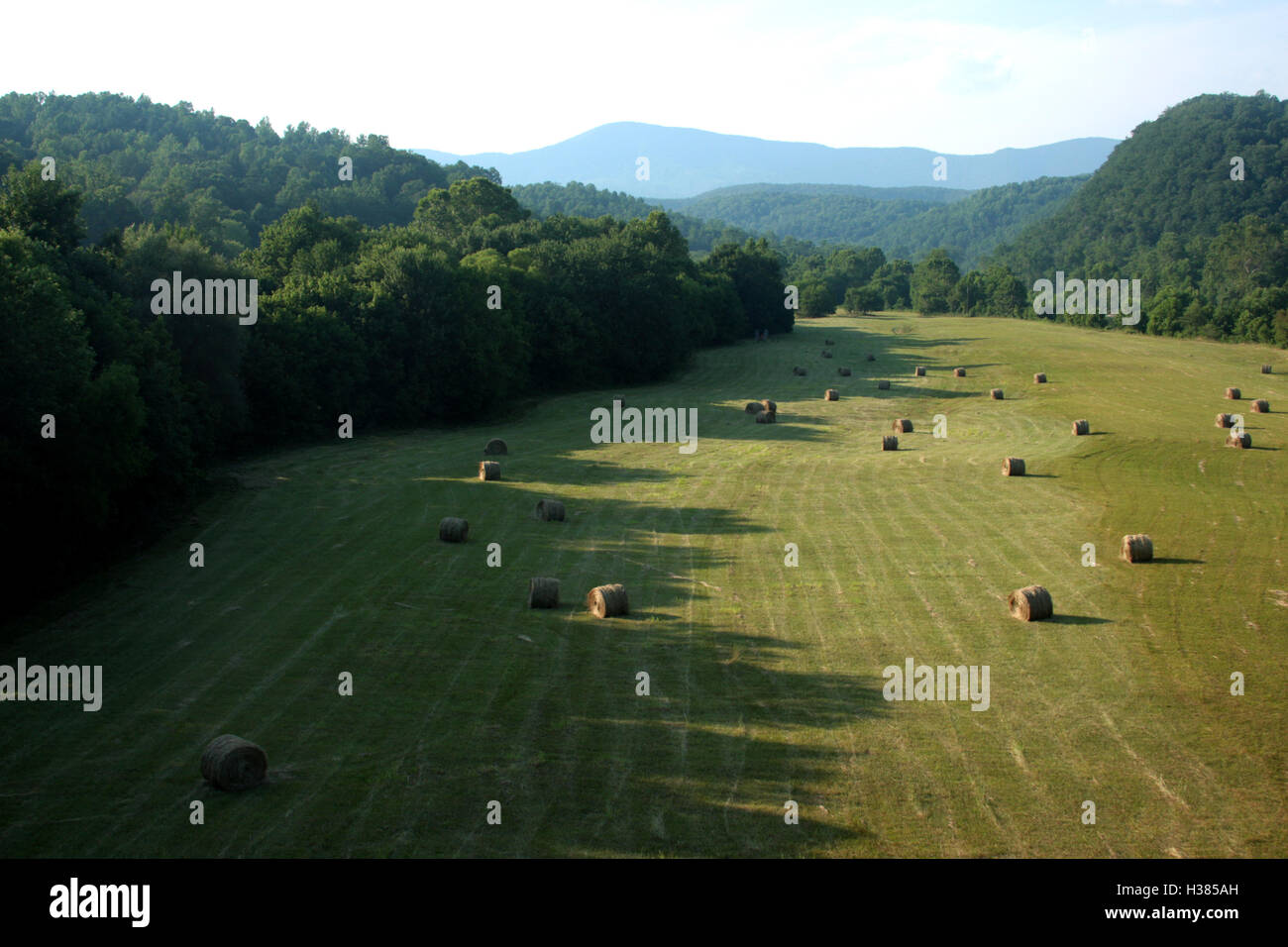 Landscape with hay bales in the Blue Ridge Mountains, Virginia, USA ...