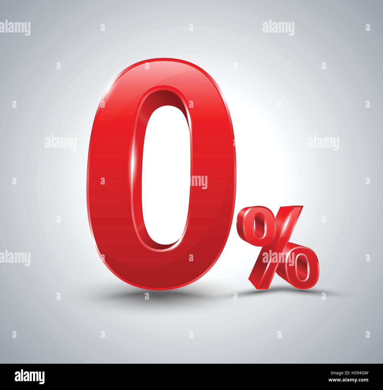 Red zero percent, isolated on white background. Vector illustration ...