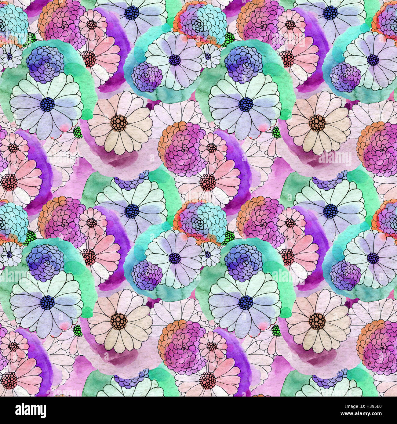 Seamless floral pattern with asters and daisy flowers Stock Photo - Alamy