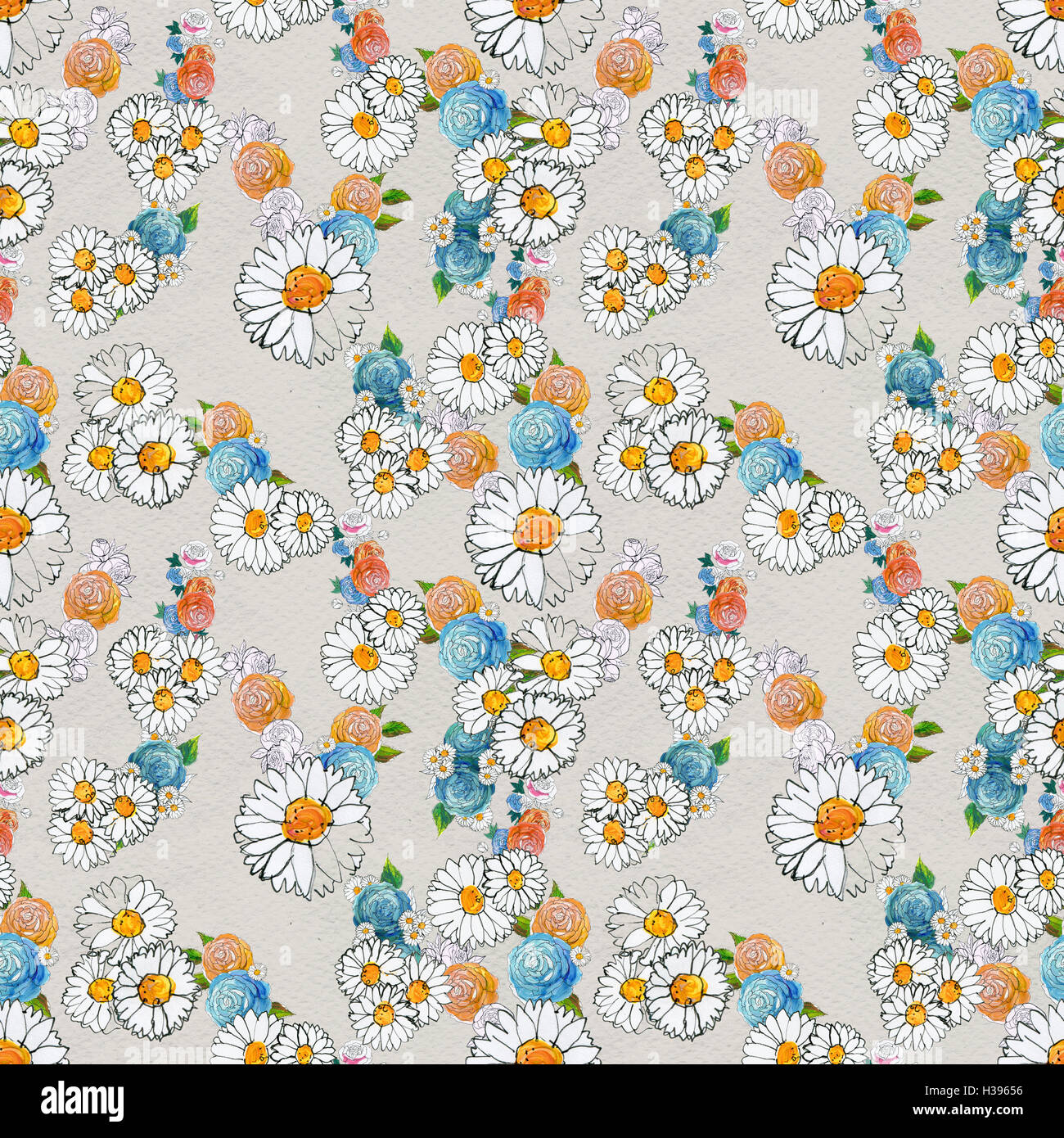 Seamless floral pattern with daisy flowers Stock Photo - Alamy