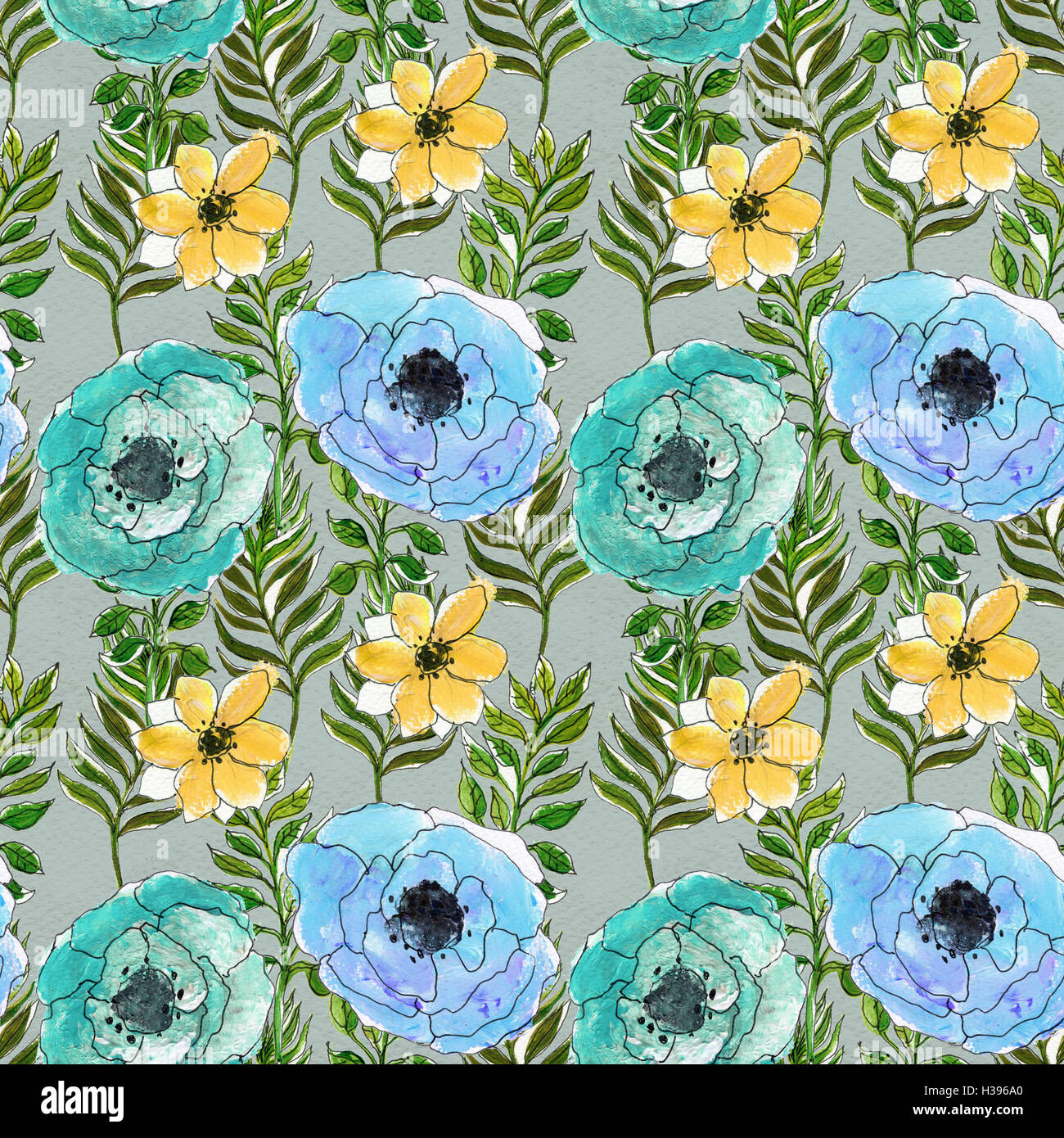Seamless pattern with colorful flowers Stock Photo - Alamy