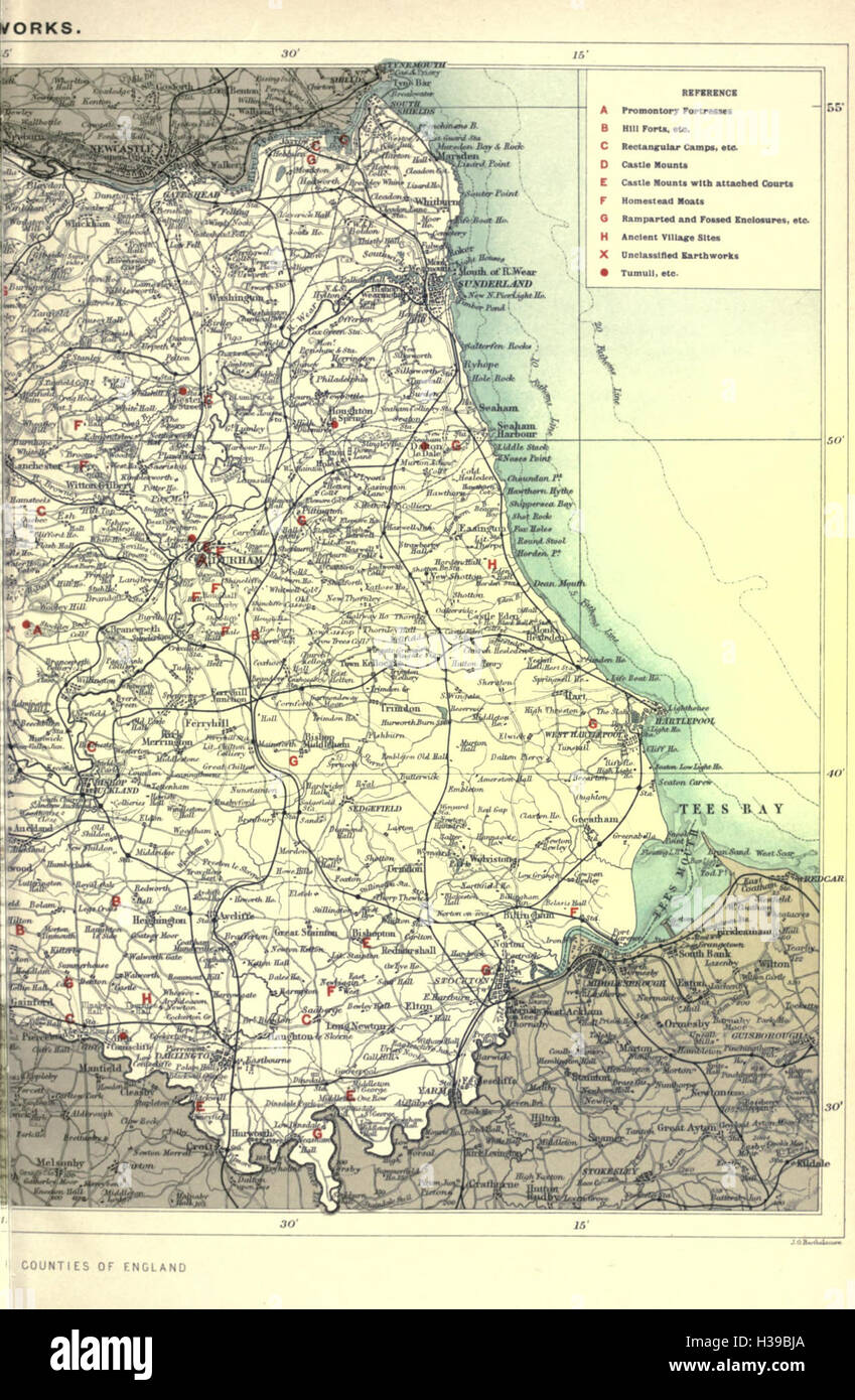 County durham antique county map hi-res stock photography and images ...