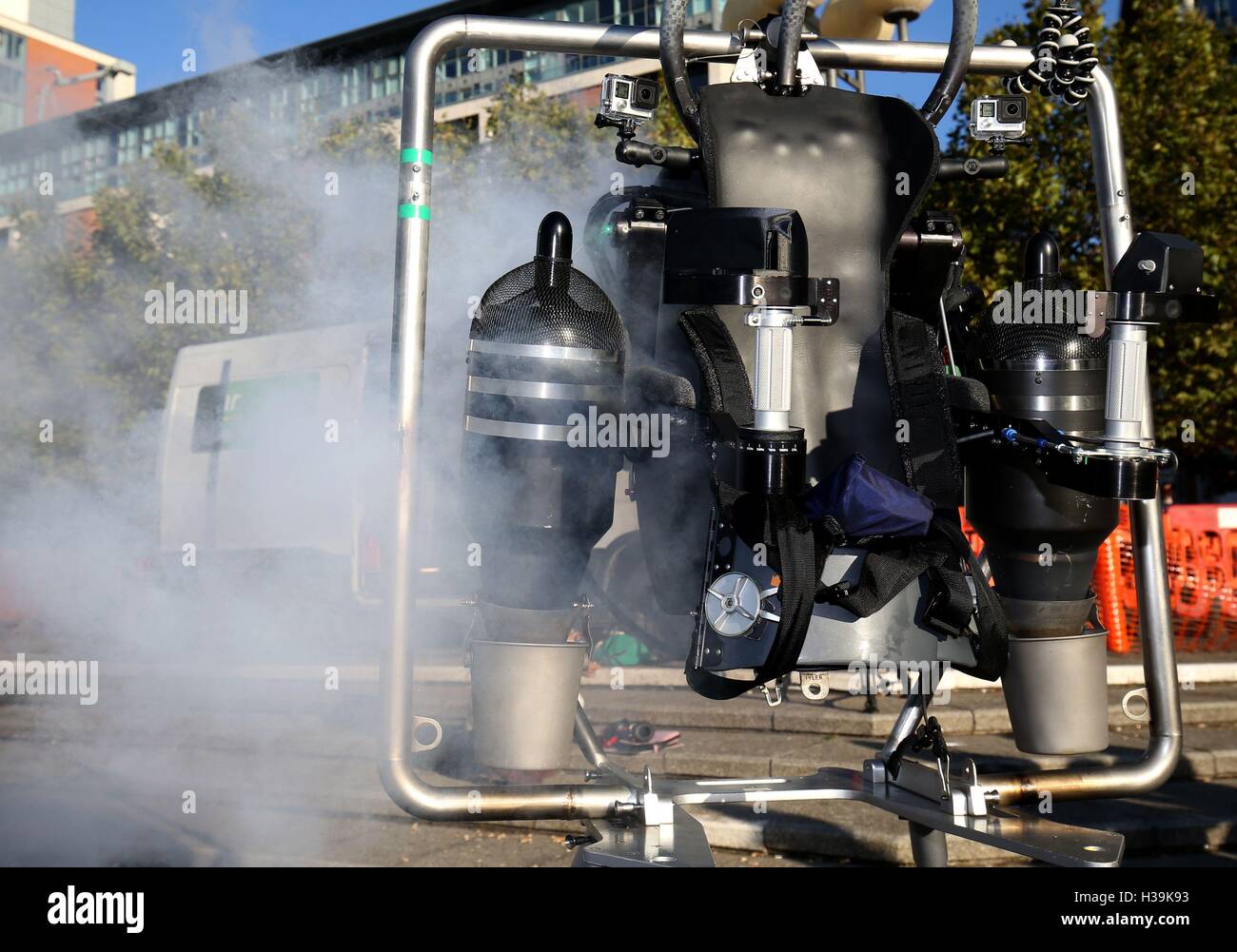 The JB-10 Jetpack flying machine at the Royal Victoria Docks in east ...