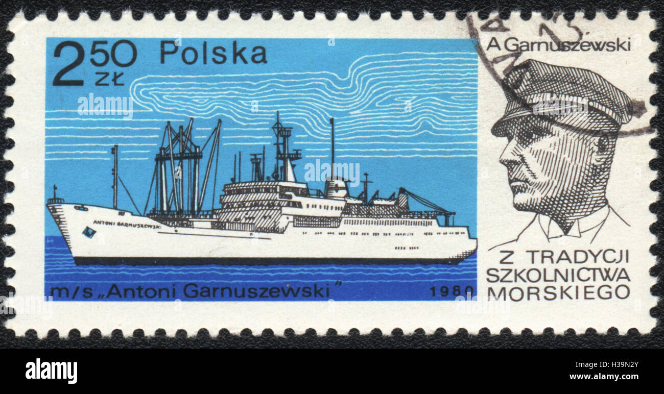 A postage stamp printed in Poland shows portrait of Antoni Garnuszewski ...