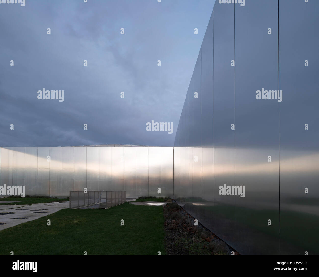 Exterior facade at dusk. Musee Du Louvre, Lens, Lens, France. Architect ...