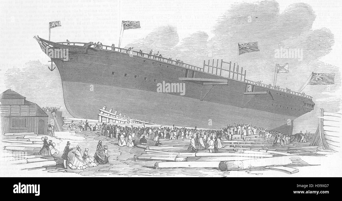 LONDON Launch West Indian ship Amazon, Blackwall 1851. Illustrated ...