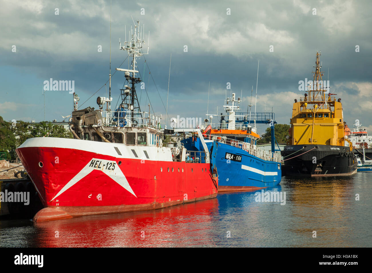 Colourful boats in Gdynia seaport, Poland Stock Photo - Alamy
