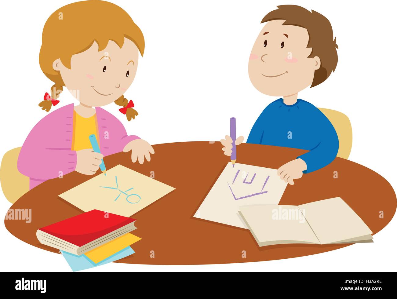Primary school children table Stock Vector Images - Alamy