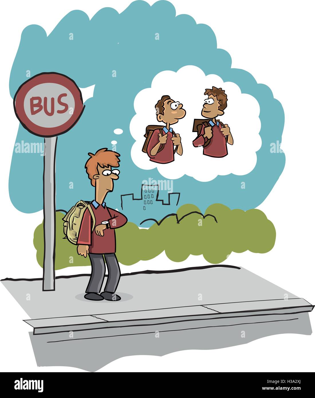 School Boy waiting for Bus Stock Vector Image & Art - Alamy