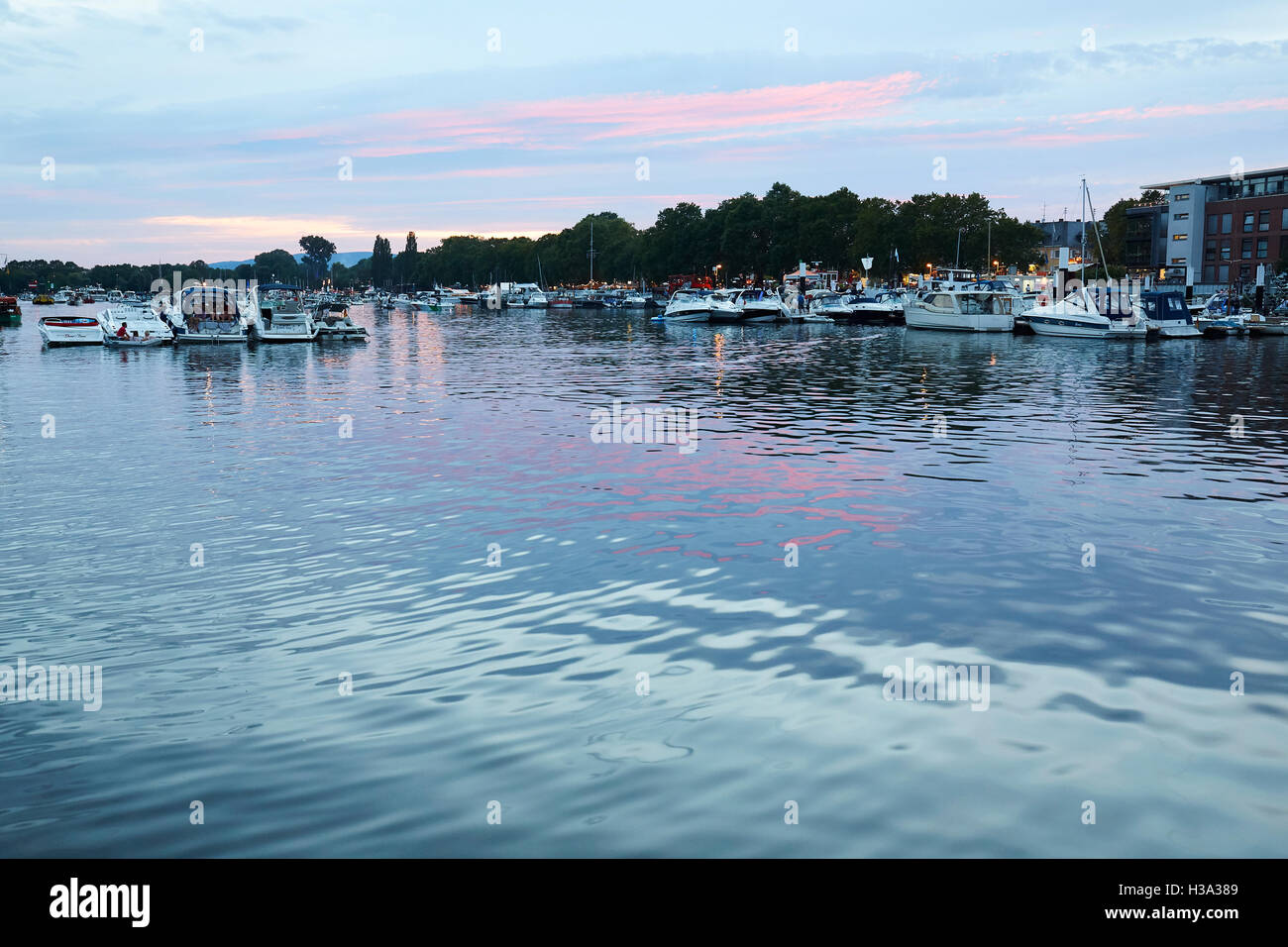 Evening impression of Wiesbaden harbour Schierstein Stock Photo - Alamy