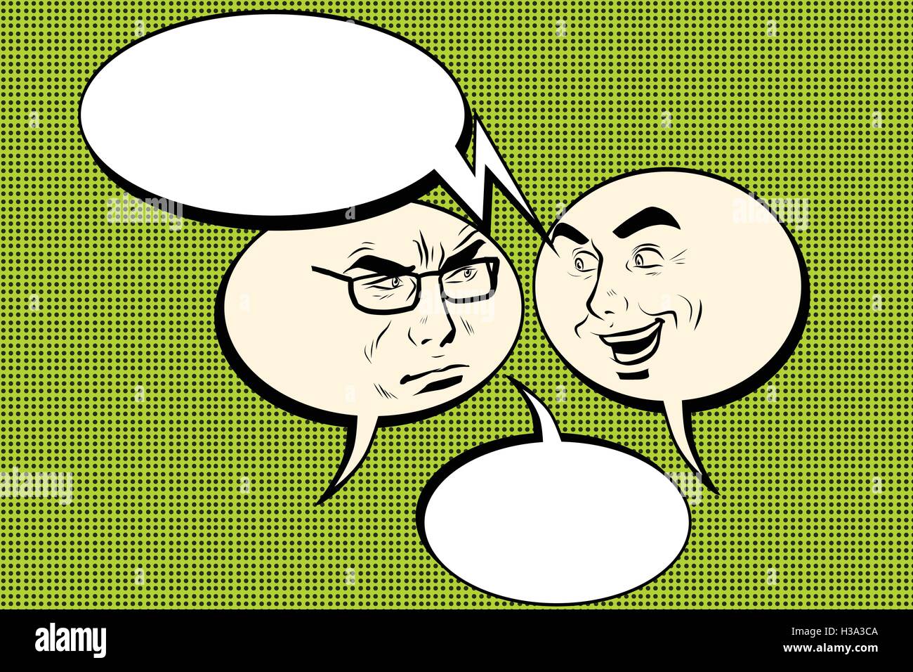 Two men joyful and angry. Comic bubble smiley face Stock Vector Image ...