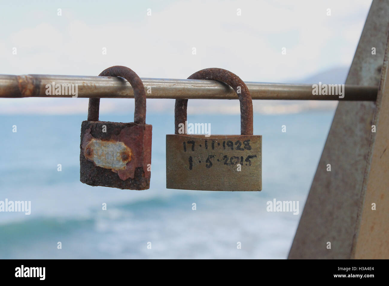 Memorial locks are seen at Stalis Stalida Crete Greece Stock Photo - Alamy