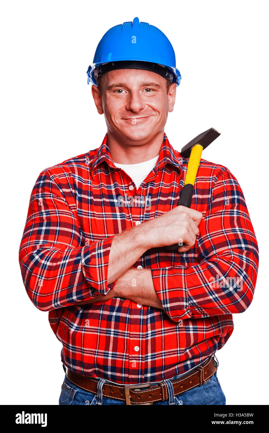 Worker hardhat hammer hi-res stock photography and images - Alamy