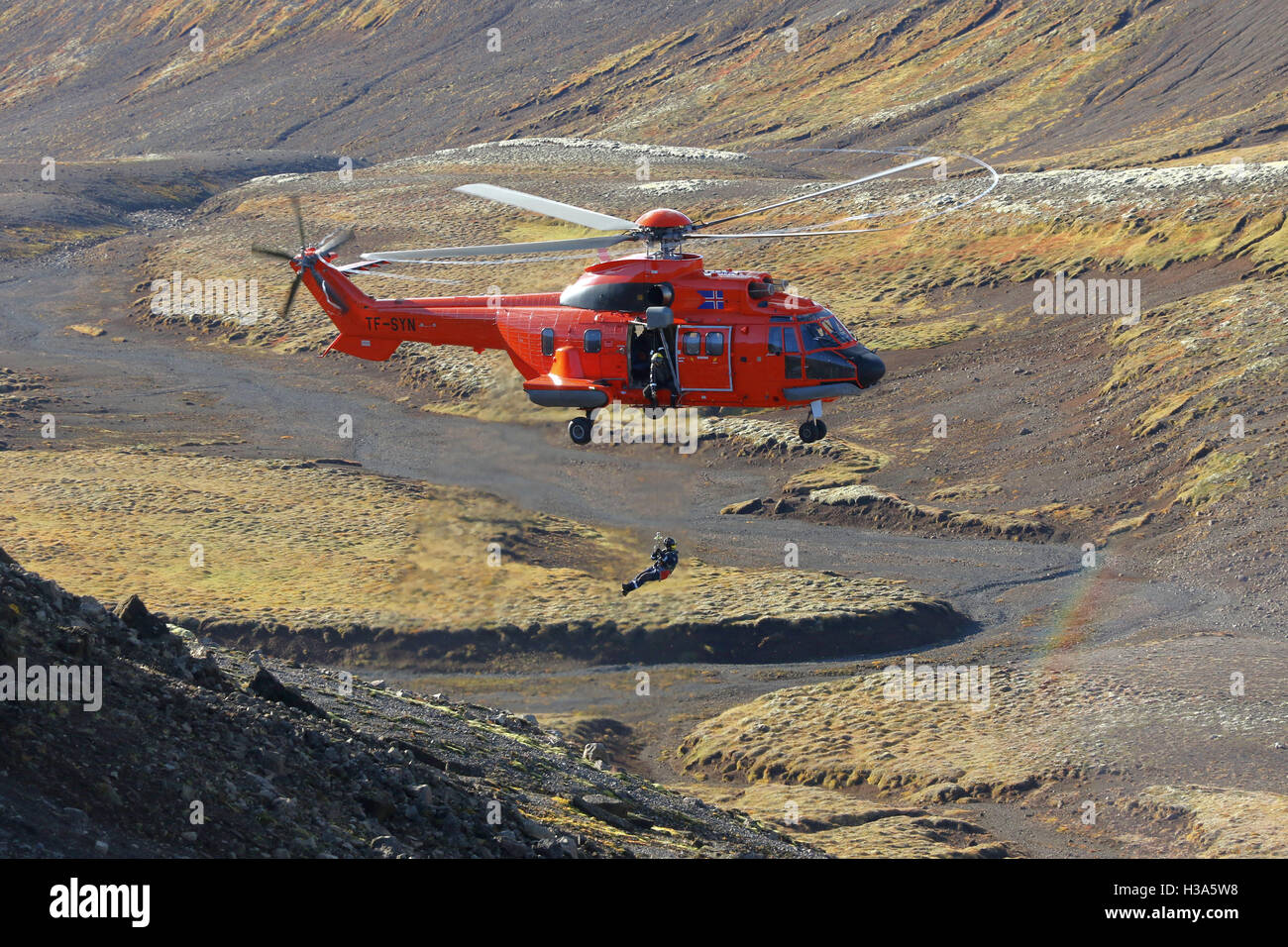 Iceland, Icelandic Coast Guard, Search and Rescue, SAR, helicopter Aerospatiale AS332 Super Puma ...
