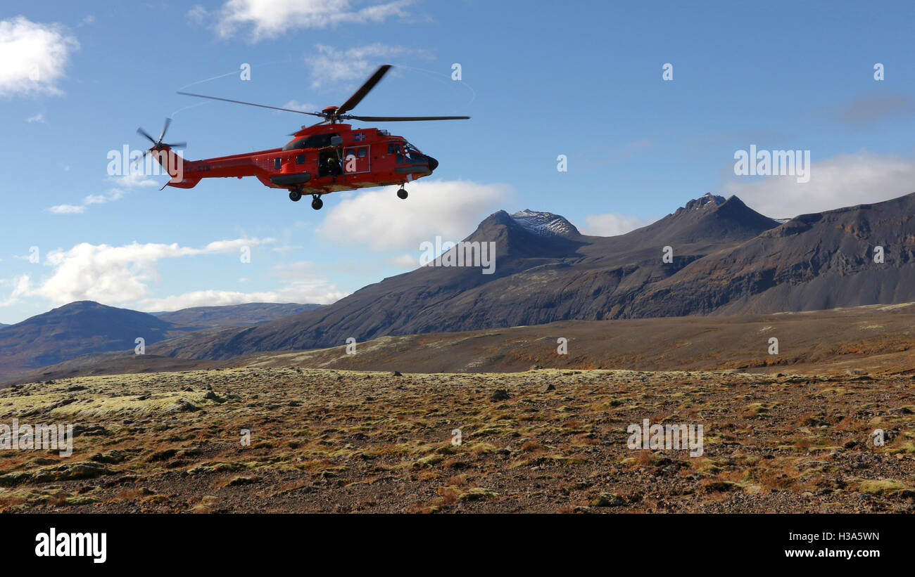 Iceland, Icelandic Coast Guard, Search and Rescue, SAR, helicopter Aerospatiale AS332 Super Puma ...