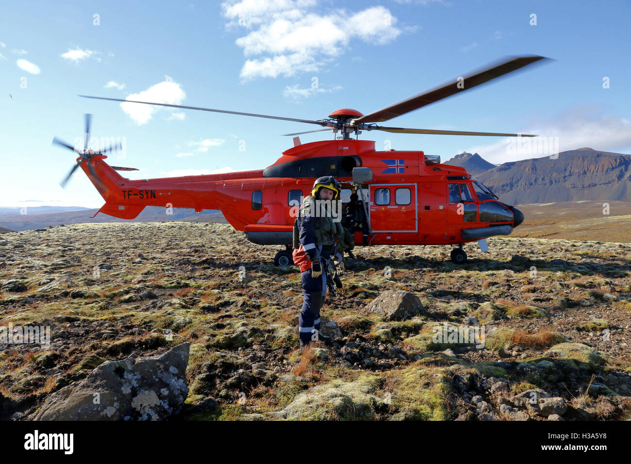 Iceland, Icelandic Coast Guard, Search and Rescue, SAR, helicopter Aerospatiale AS332 Super Puma ...