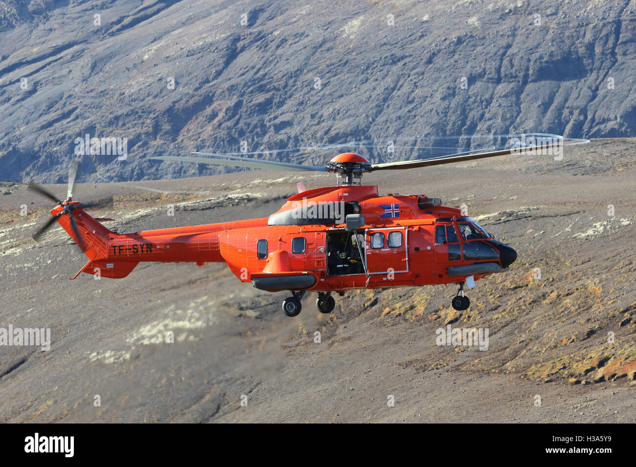 Iceland, Icelandic Coast Guard, Search and Rescue, SAR, helicopter Aerospatiale AS332 Super Puma ...