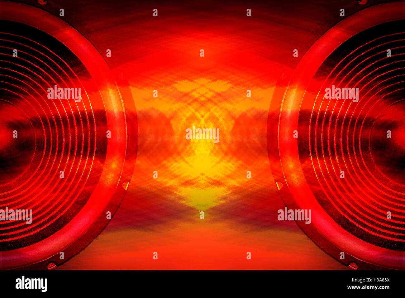 Red audio speakers sound waves background Stock Photo - Alamy