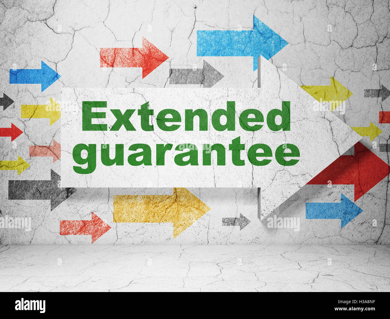 Insurance concept: arrow with Extended Guarantee on grunge wall ...
