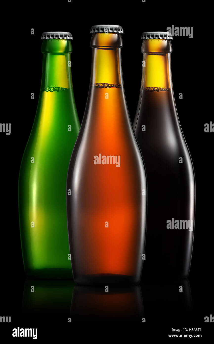 Set of beer bottles isolated on black background Stock Photo - Alamy