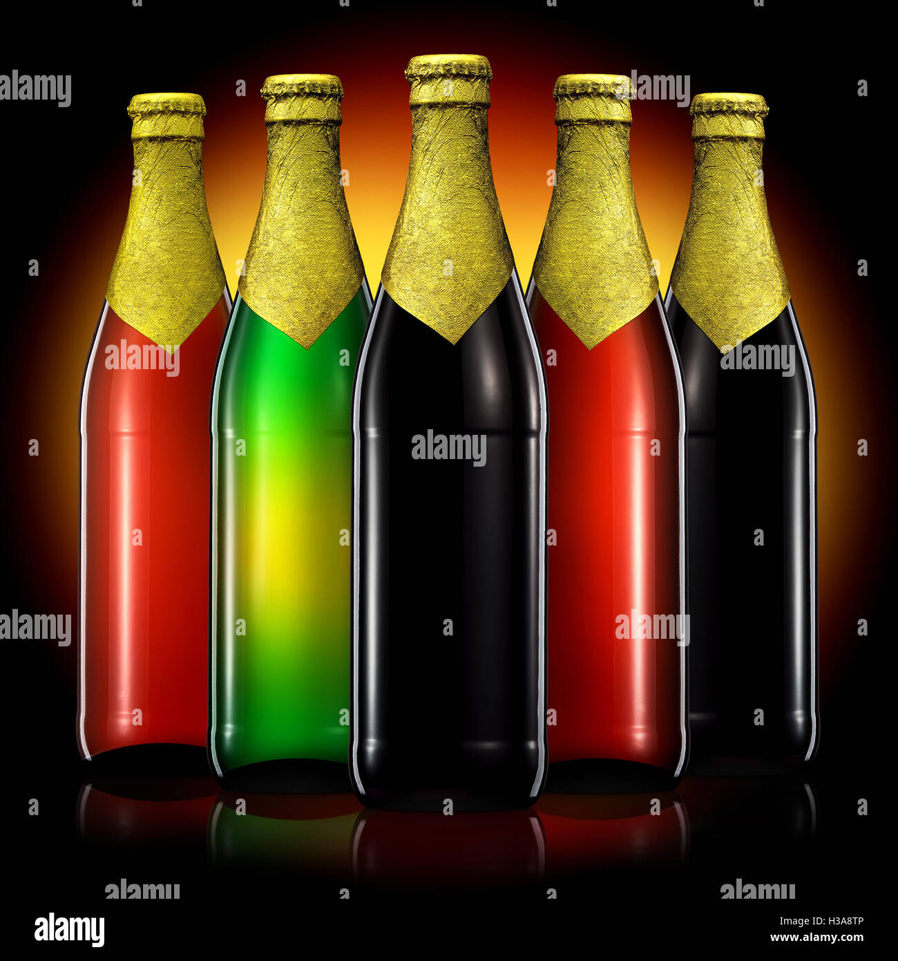 Set of beer bottles isolated on black background Stock Photo - Alamy