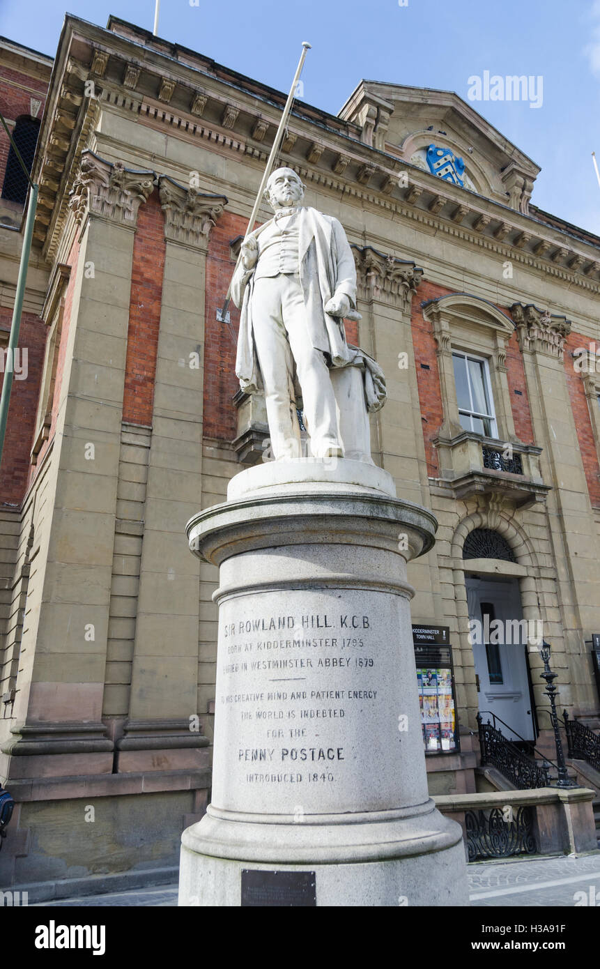 Statue of Sir Roland Hill, inventor of the penny postage stamp, in his ...