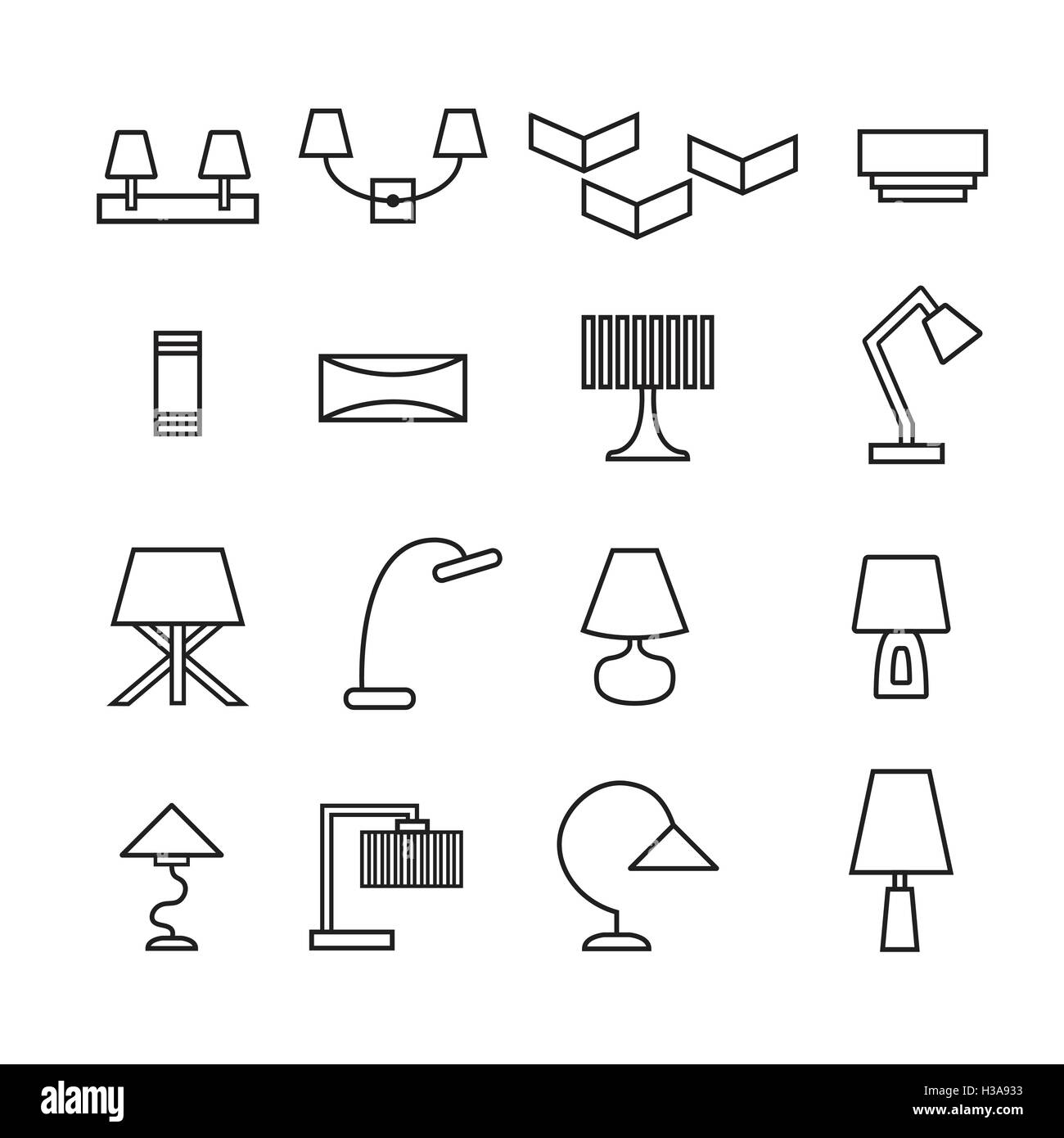 lamp vector, wall lamp, desk lamp, decorate lamp icon set Stock Vector ...