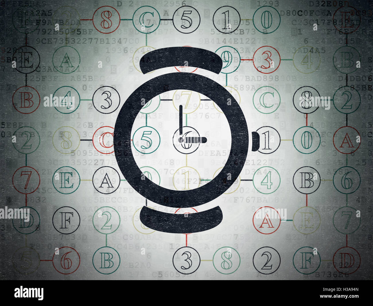 Timeline concept: Watch on Digital Data Paper background Stock Photo ...