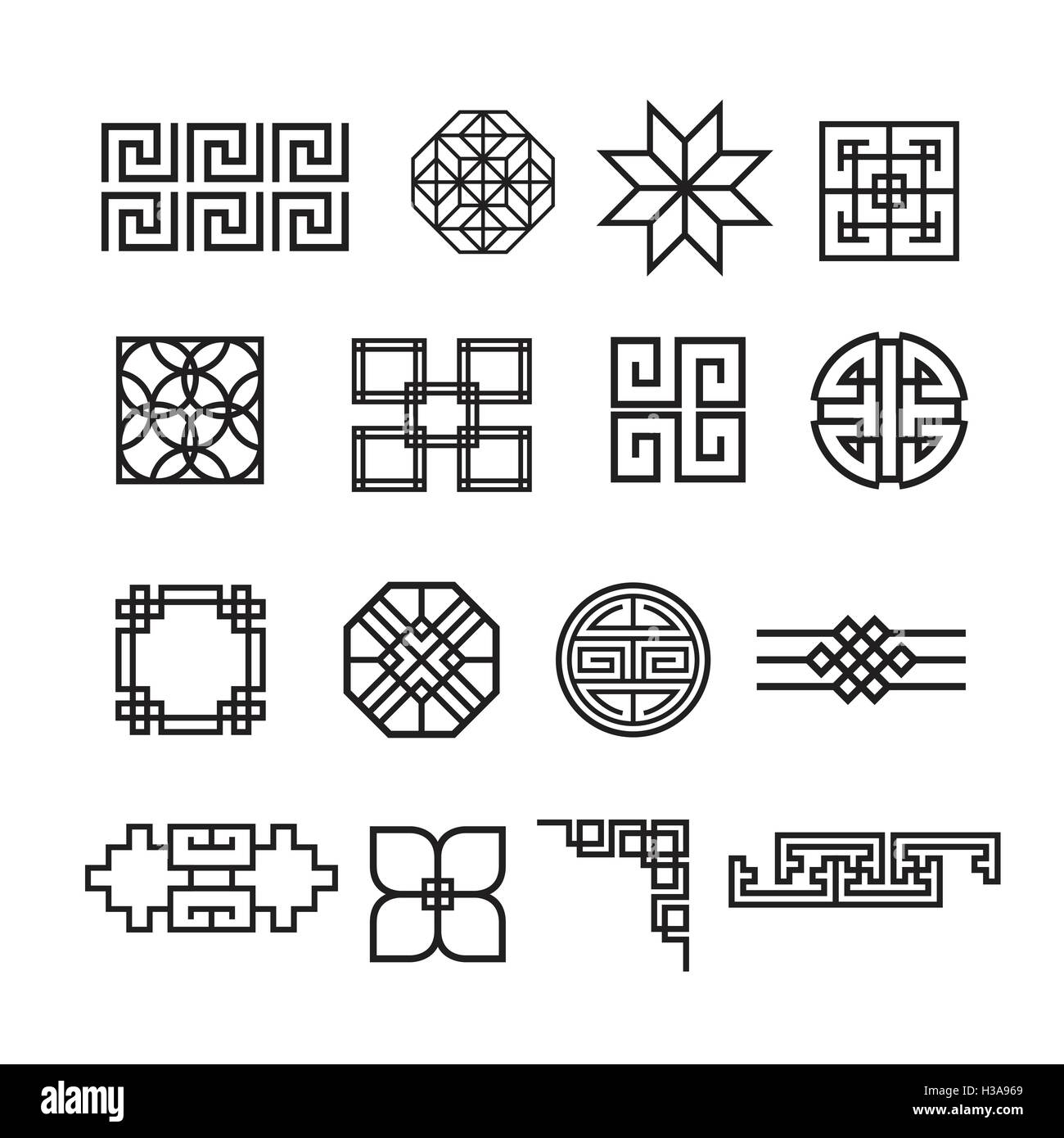 Asian ornament icon, korean, chinese, japanese vector set Stock Vector ...