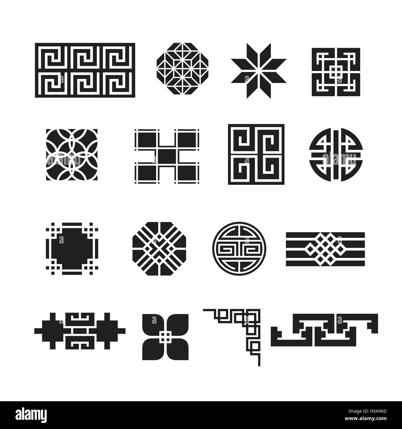 Asian ornament icon, korean, chinese, japanese vector set Stock Vector ...