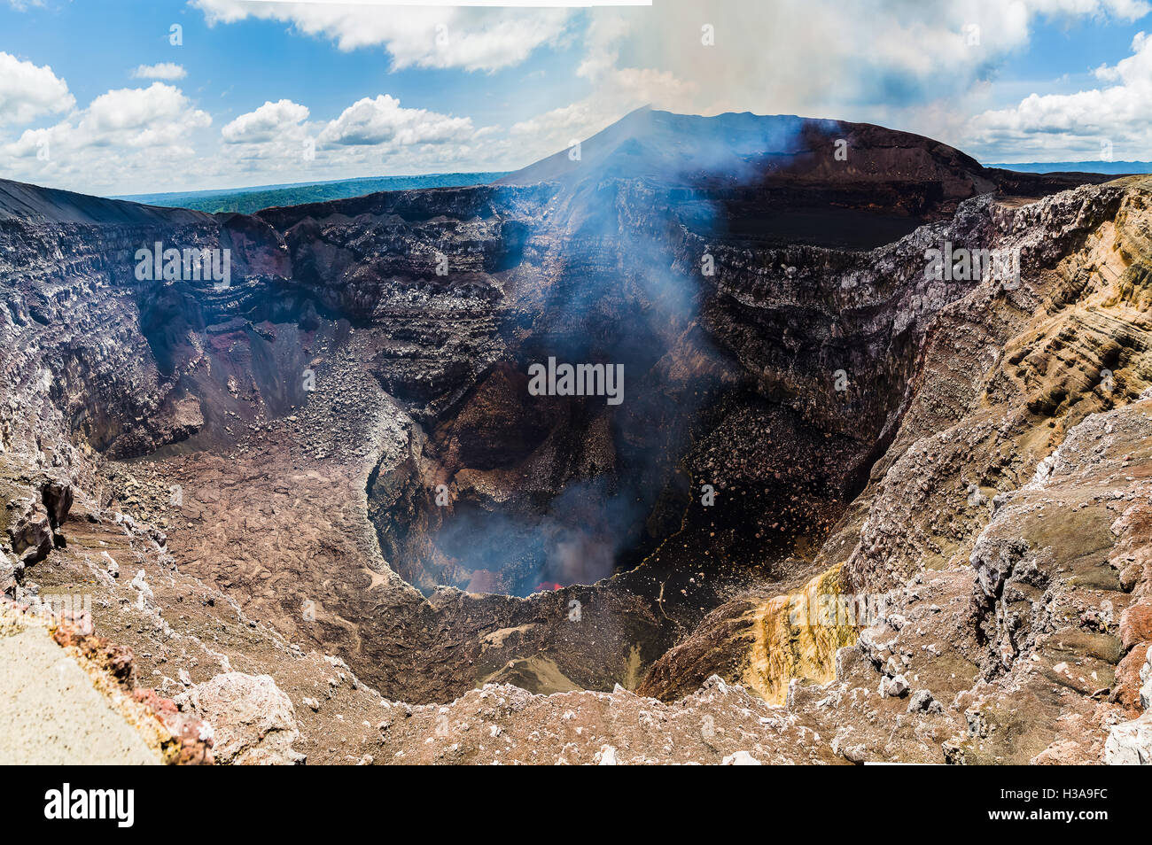 Molten lava sloshes around inside the Masaya Volcano, Republic of ...