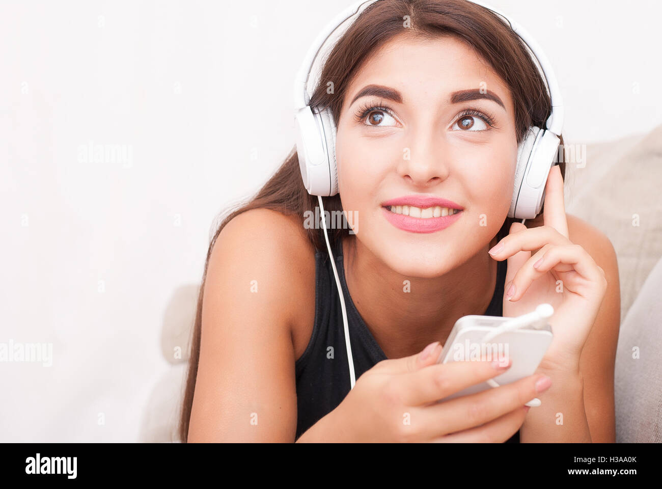 Young beautiful woman in headphones Stock Photo - Alamy